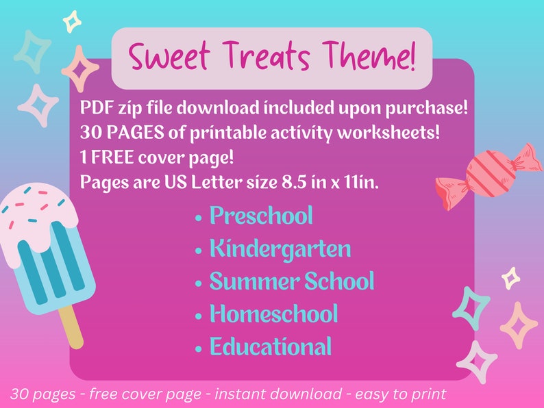 Preschool Kindergarten Worksheets Bundle, 30 Pages, Activity Workbook ...
