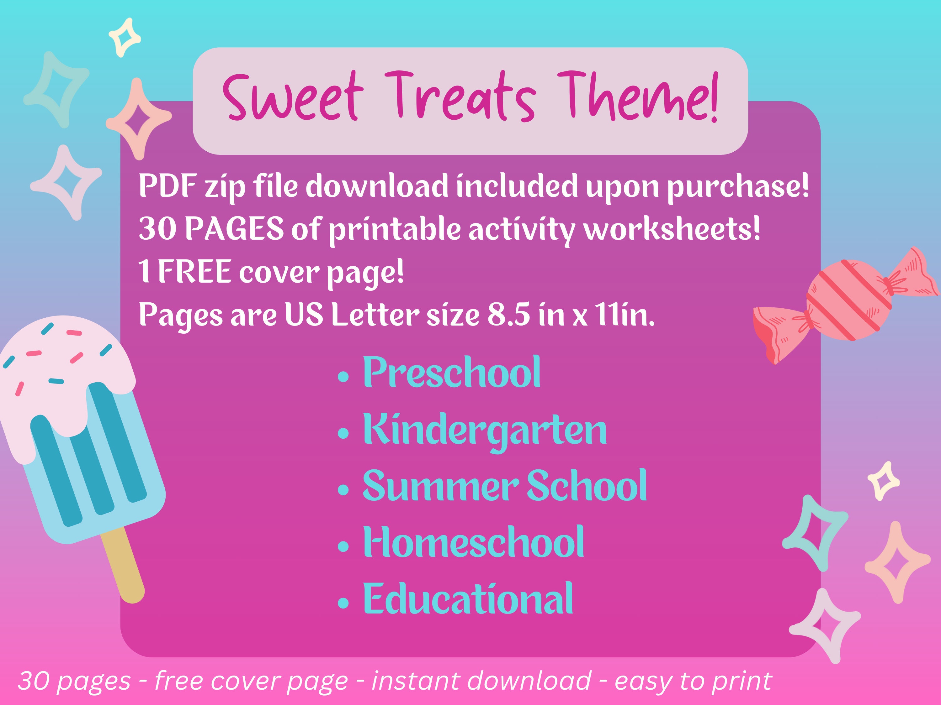 Preschool Kindergarten Worksheets Bundle, 30 Pages, Activity Workbook ...