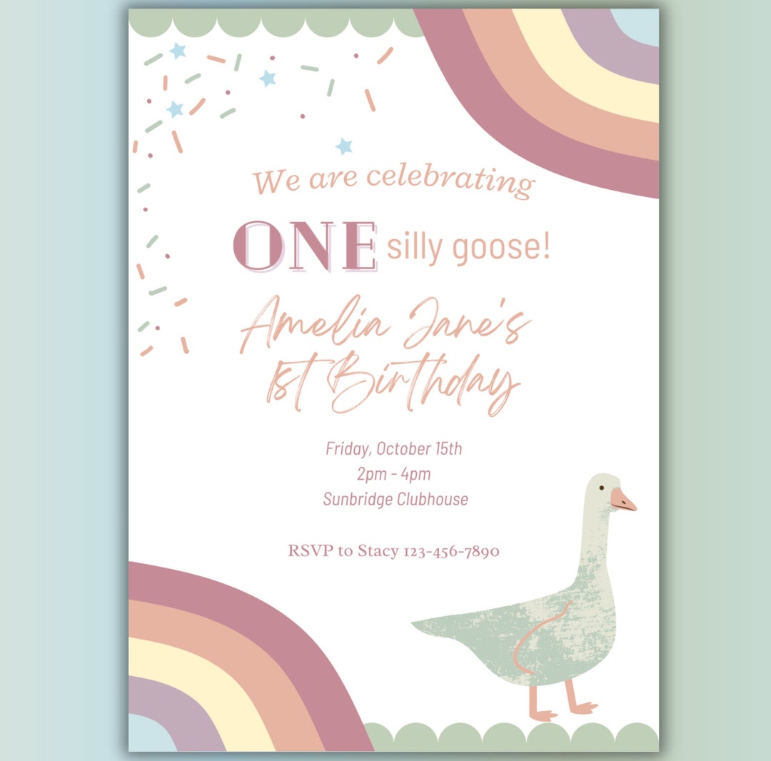 Silly Goose 1st Birthday Invitation, Downloadable Invitation, Editable ...
