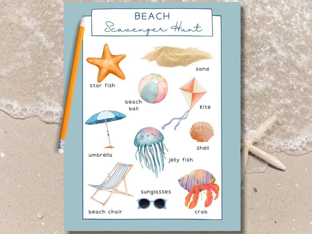 Beach Scavenger Hunt, Scavenger Hunt for Kids, Beach Activity, Vacation ...