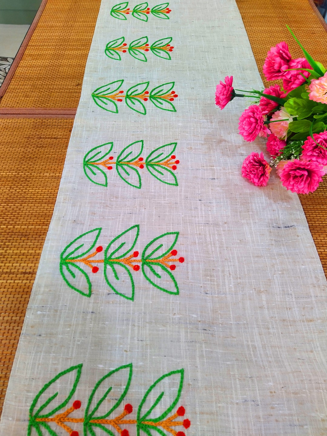 Hand Embroidered Table Runner, Floral Embroidered Table Runner, Dining ...
