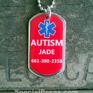 Personalized Stainless Steel Autism Medical Alert I.D. Tag Necklace or ...