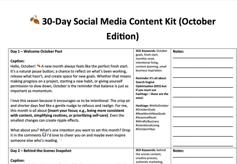 October Social Media Content Templates - Etsy