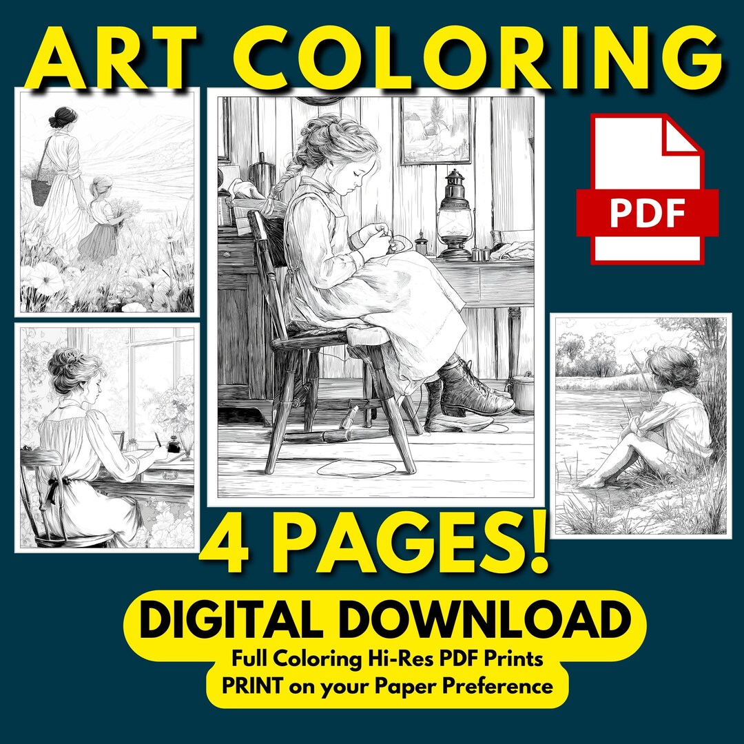 Impressionist Women Coloring Pages – 4 Vintage-inspired Fine Art Line ...