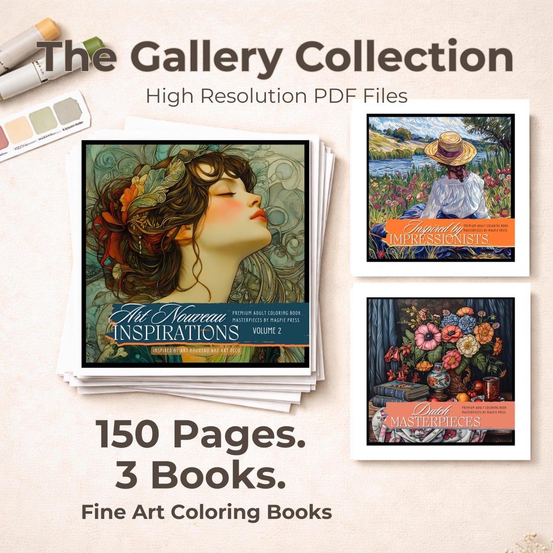 The Gallery Collection: 3-book Fine Art Bundle | 150+ Original Coloring ...