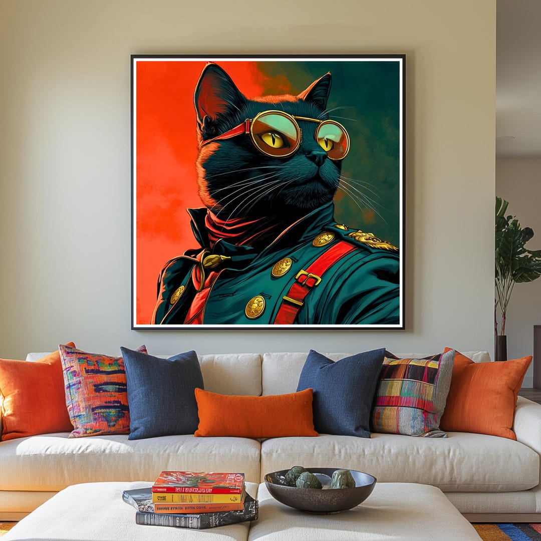 Steampunk Grey Cat With Uniform and Glasses Bold Fine Art Print on ...