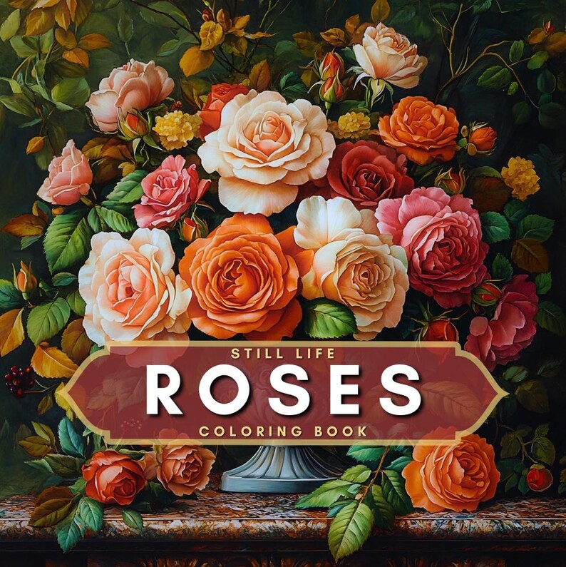 Still Life Roses Premium Adult Coloring Book - Etsy