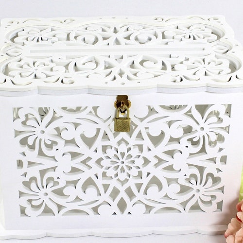 Lockable Wedding Card Box-white Keepsake Box With - Etsy