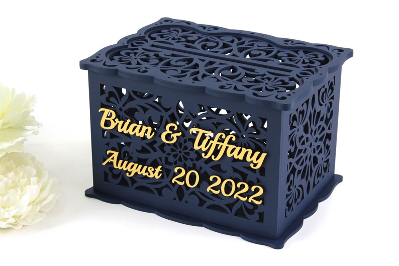 Navy Card Box for Wedding Money Gift Envelopes, Post, Quinceanera ...