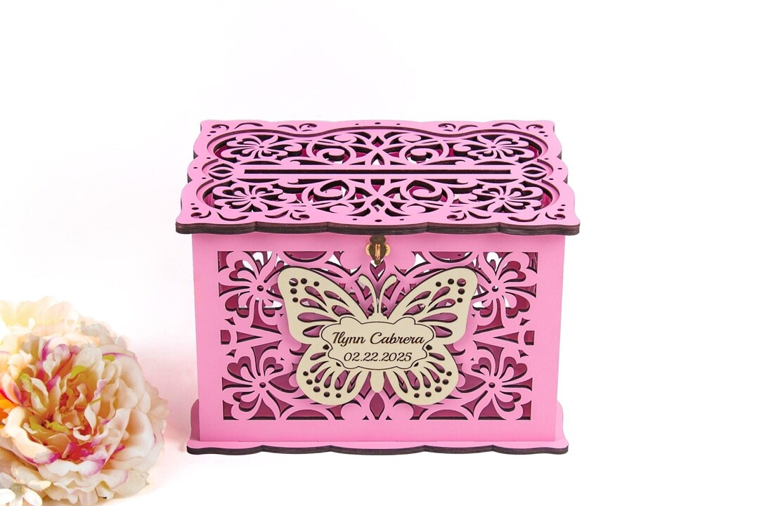 Quinceanera Butterfly Card Box, Birthday Money Box With Lock, Quince ...