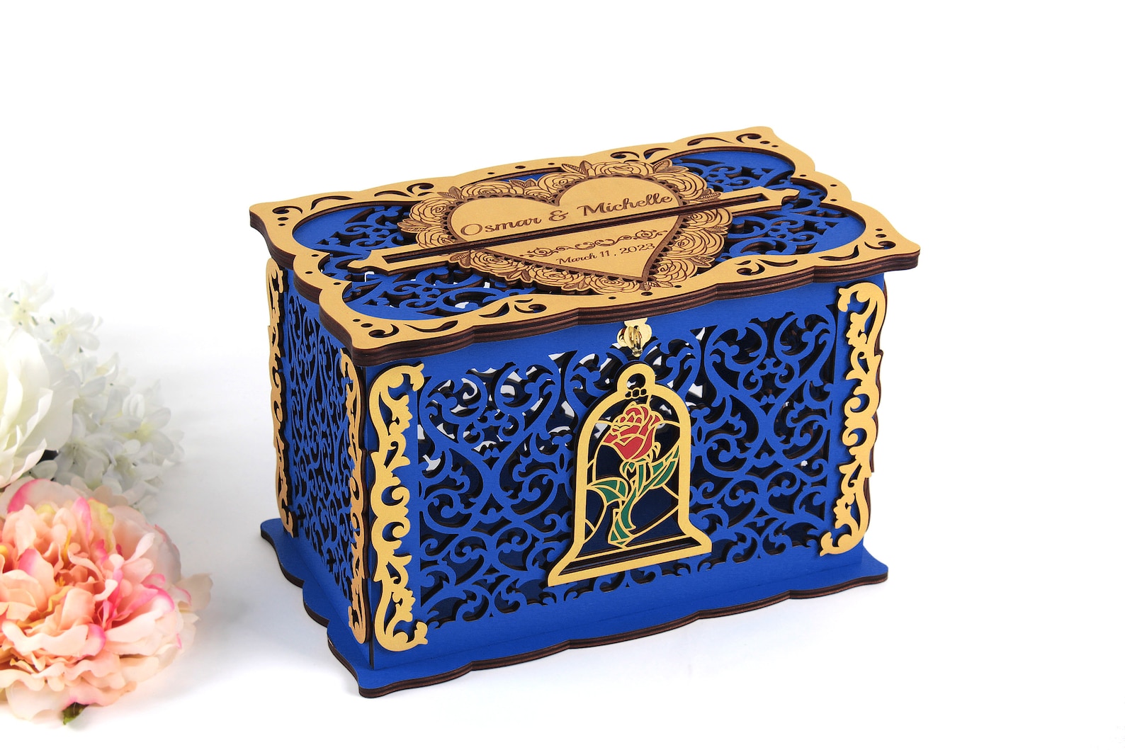 Beast Wedding Card Box With Lock Beauty Enhanted Rose Wedding Post ...