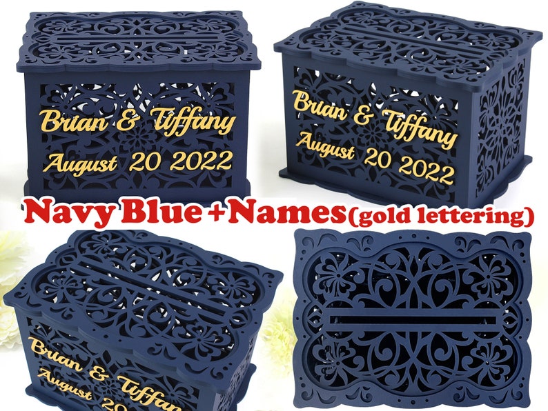 Navy Card Box for Wedding Money Gift Envelopes, Post, Quinceanera ...