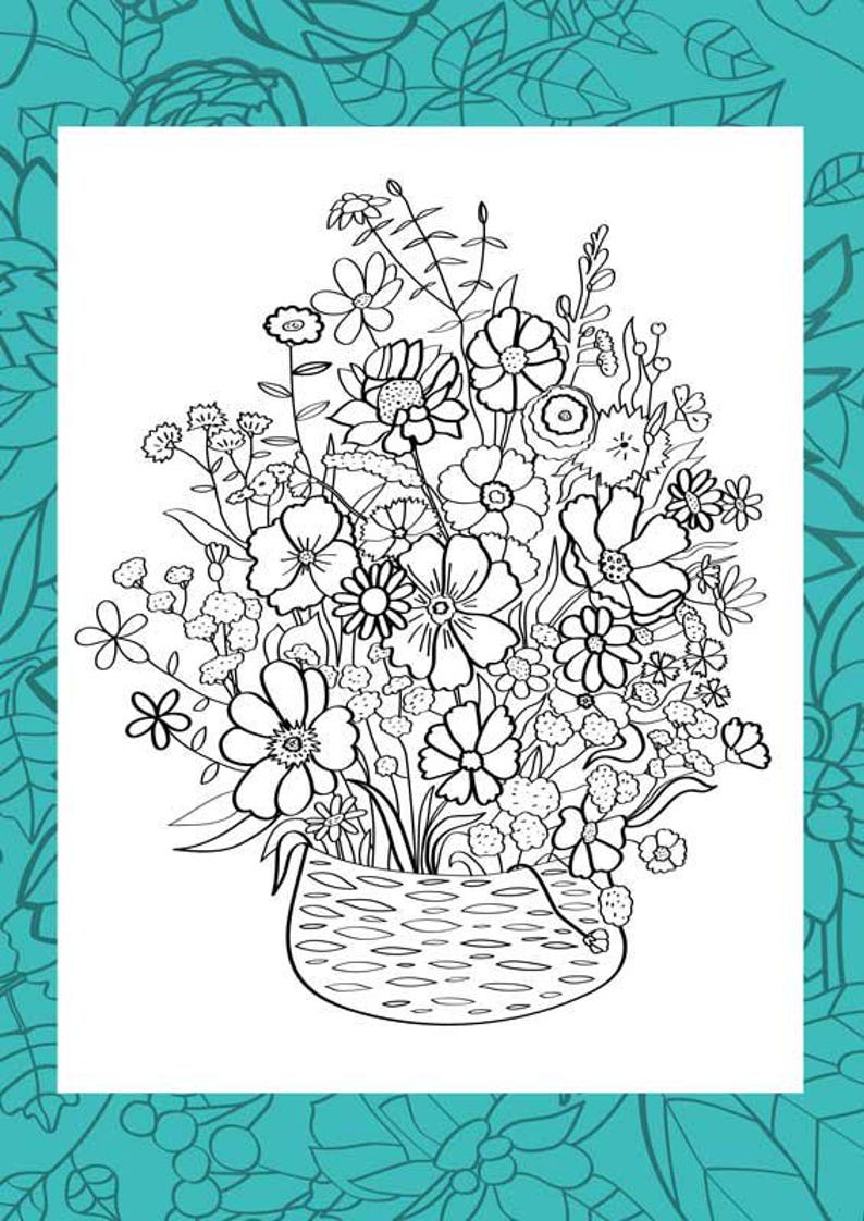 PDF Printable Adult Coloring Page. Wild Flowers and Leaves Spring and ...