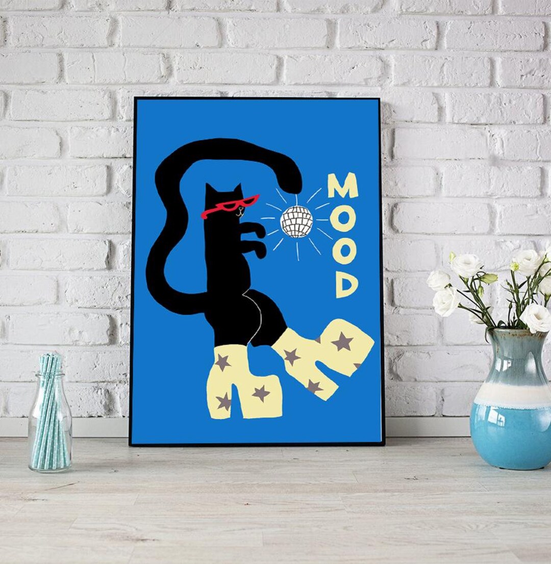 Disco Black Cat Poster: 70s Retro Wall Art (digital Download) - Etsy