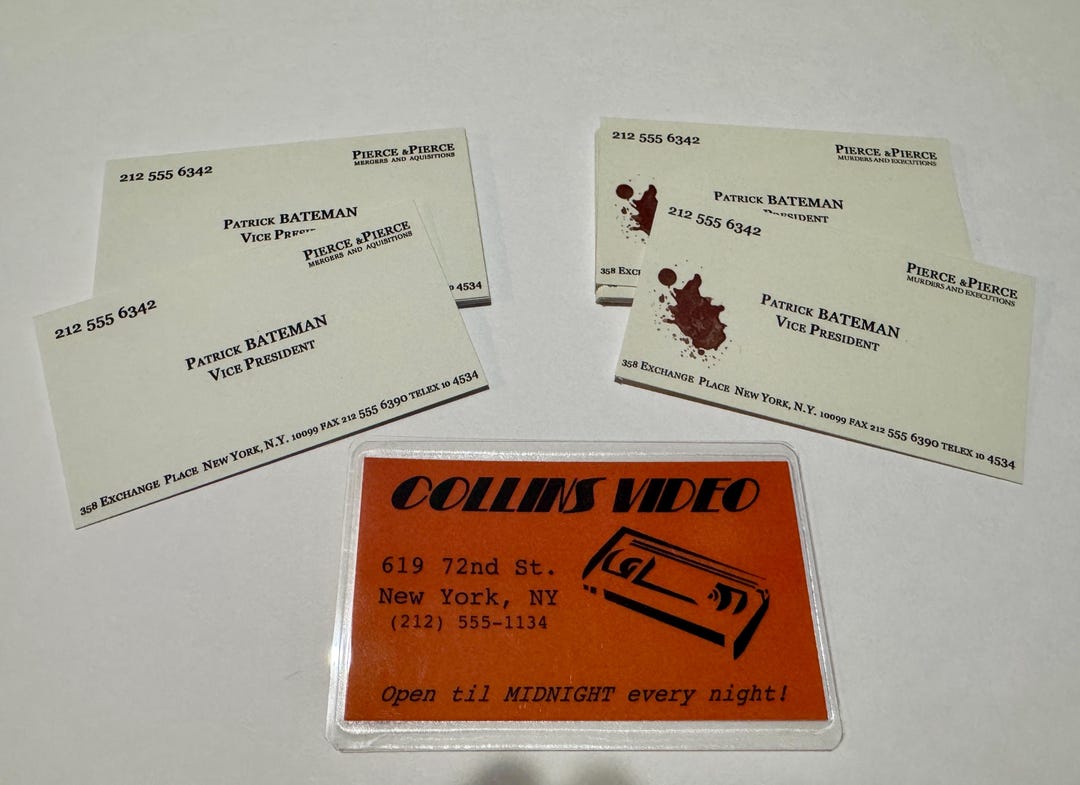Patrick Bateman Business Card Set and Video Store Rental Card American ...