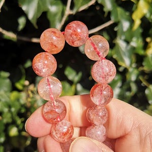 Fire Quartz Bracelet - Hematoid Quartz Crystal Large 11-12mm Bead ...
