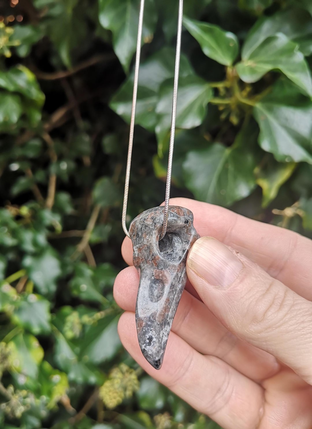 Yooperlite Raven Skull Pendant - Yooperlite Carved Crow Necklace ...