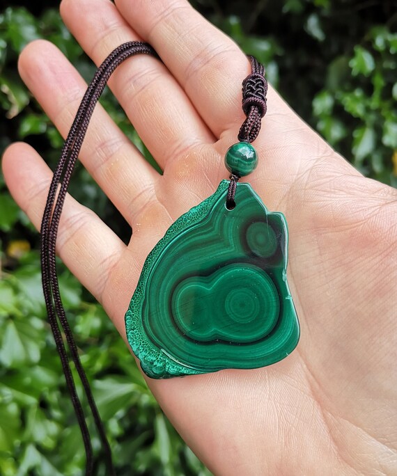 Stunning Malachite Slice and Bead Pendant Genuine Malachite Crystal Adjustable Necklace Natural Shape Malachite Pendant Etsy