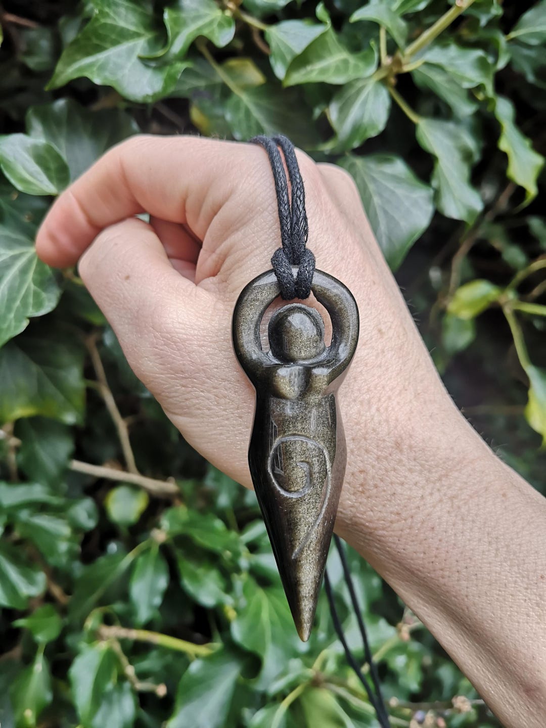 Gold Obsidian Mother Gaia Necklace - Gold Sheen Obsidian Goddess ...