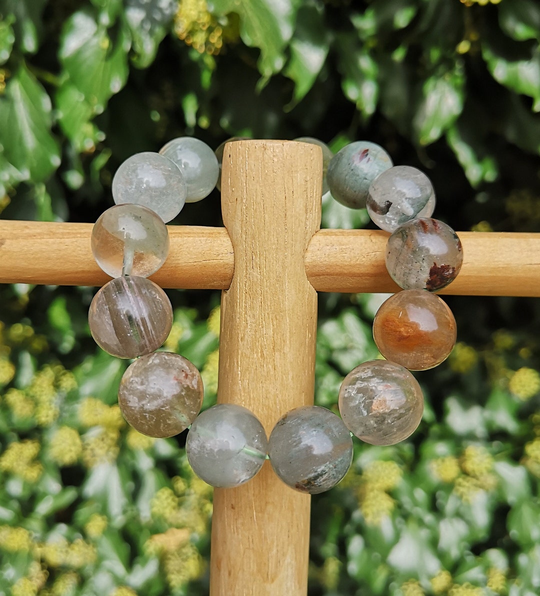 Phantom Quartz Large Bead Bracelet - Ghost Quartz 15mm Bead Bracelet ...