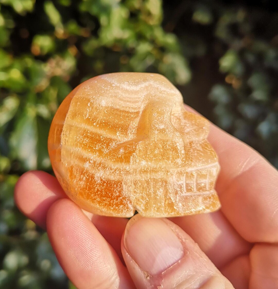 Orange Calcite Crystal Skull 98g - 2 Inch Banded Calcite Skull Carving ...