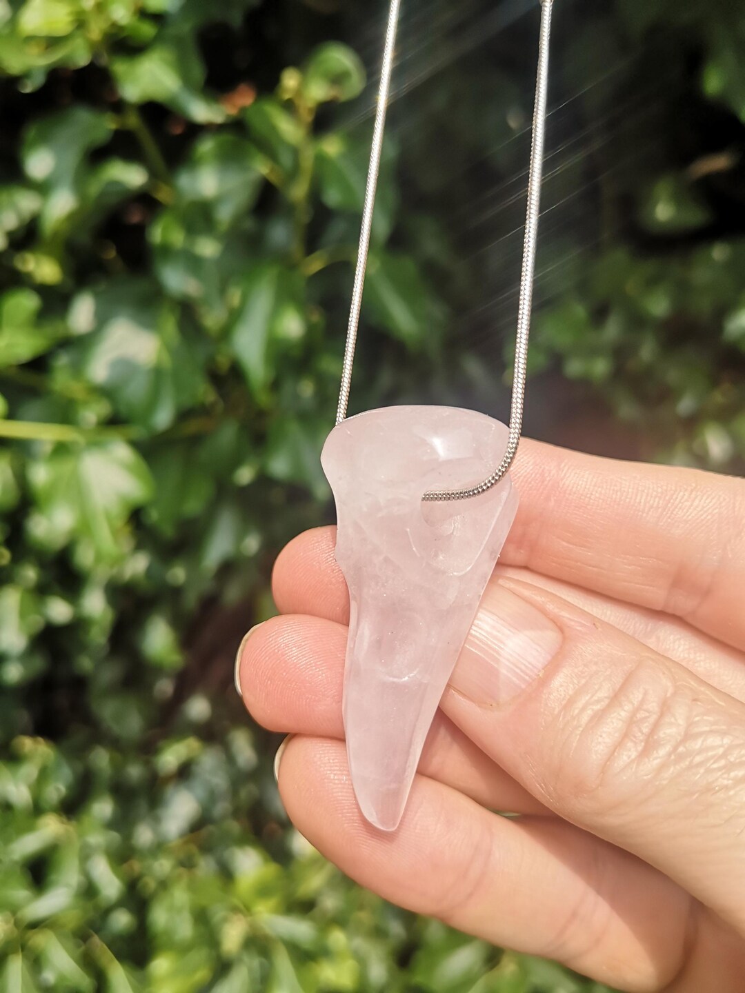 Quartz Raven Skull Pendant - Clear Quartz Carved Crow Head 925 Silver ...