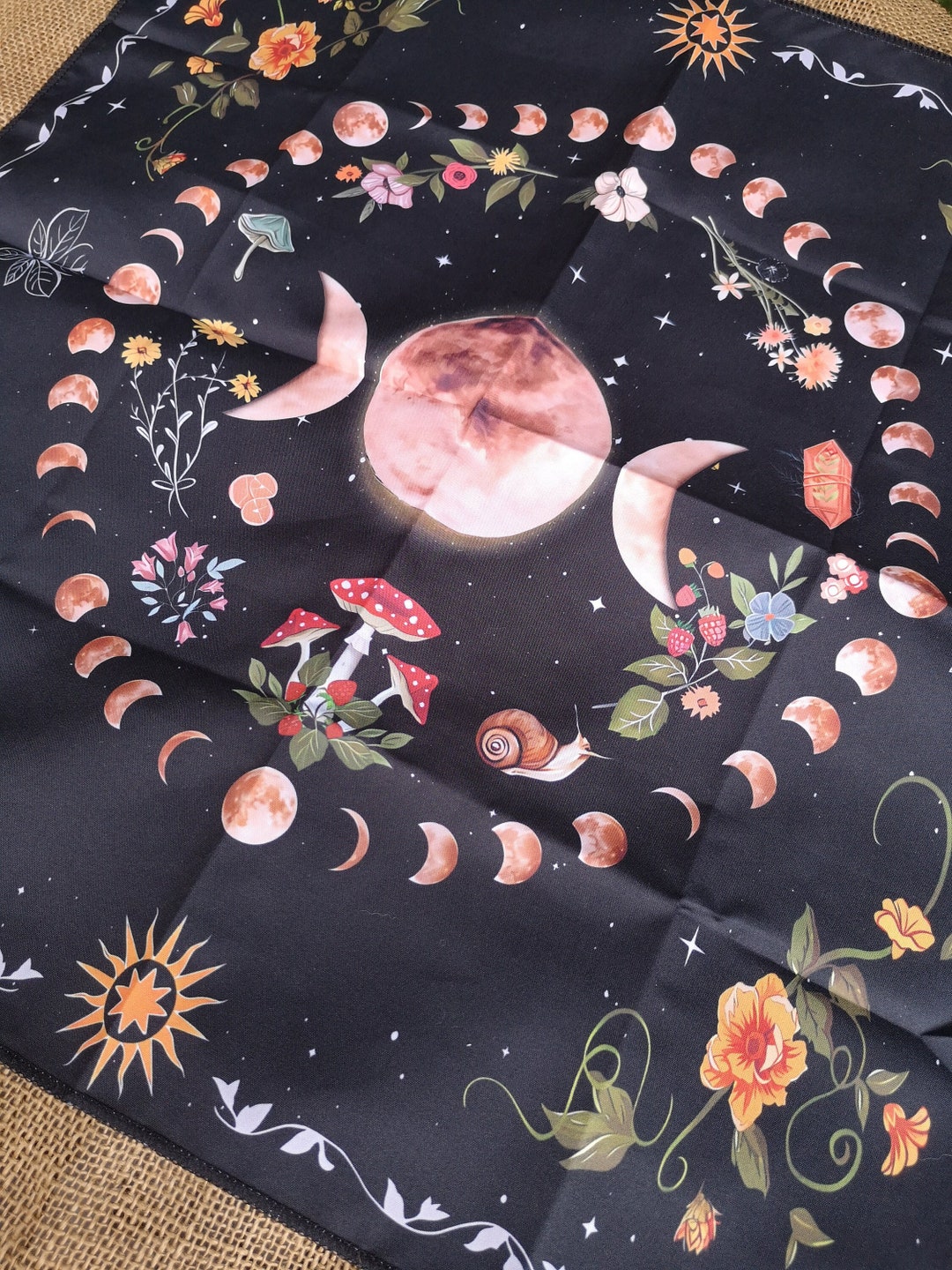 Triple Moon, Botanical Florals Mushroom Altar Cloth - Moon Phase ...