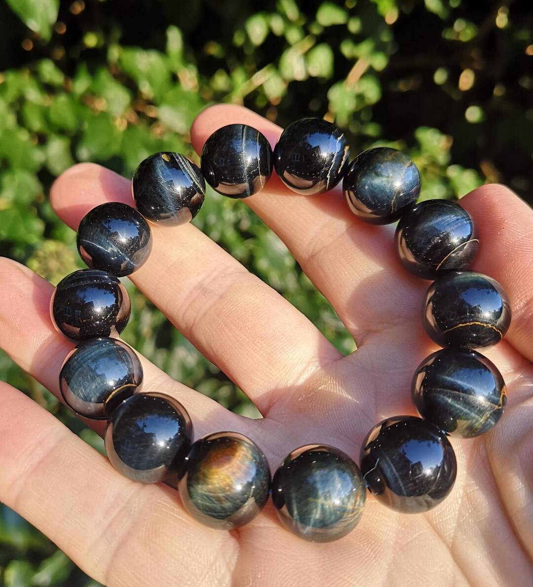 Hawks Eye 15mm Bead Bracelet - Blue Tigers Eye Large Crystal Bead ...