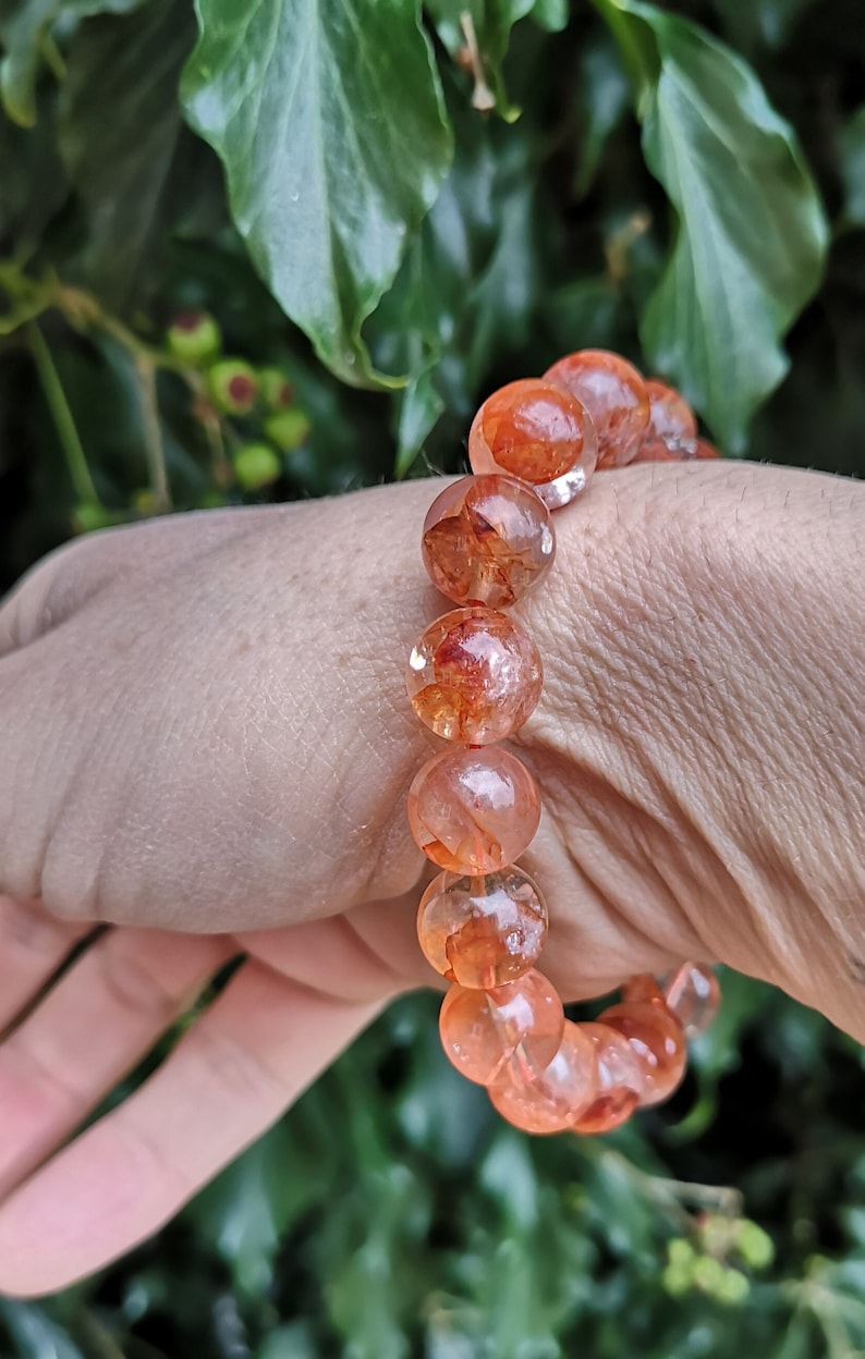 Fire Quartz Crystal Bead Bracelet - Hematoid Quartz 12mm Bead Bracelet ...