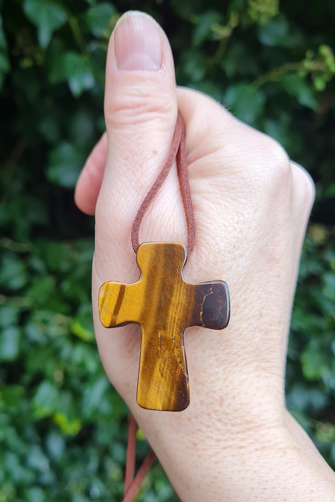 Tigers Eye Cross on Cord - Golden Tigers Eye Cross Necklace - Gemstone ...