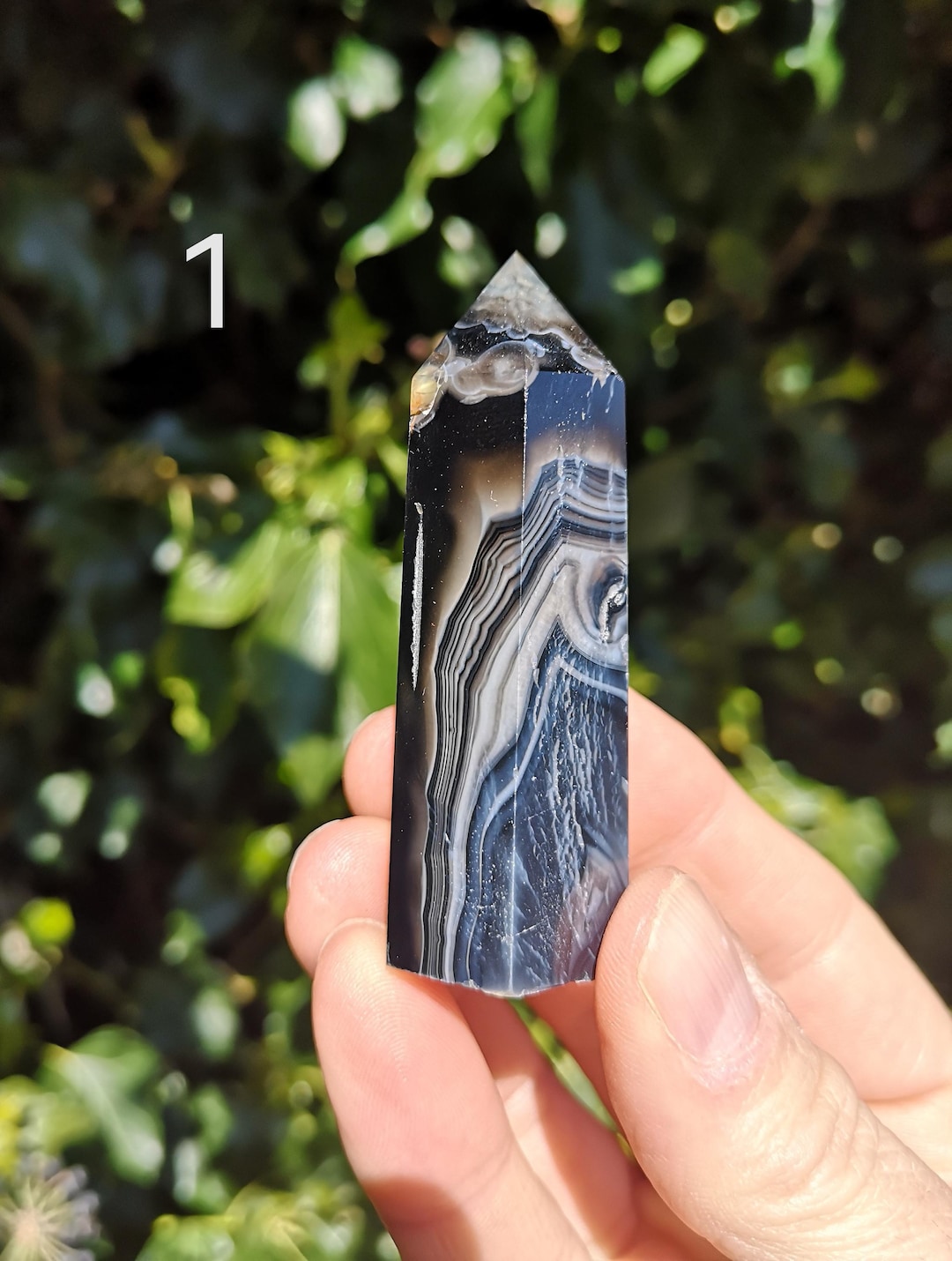 Black Sardonyx Tower - Banded Tuxedo Agate Point 58g - Black Onyx ...
