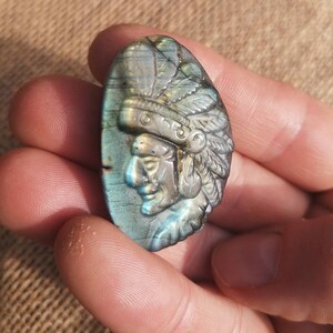 Labradorite Native American Indian Crystal Carving - Silver, Blue ...