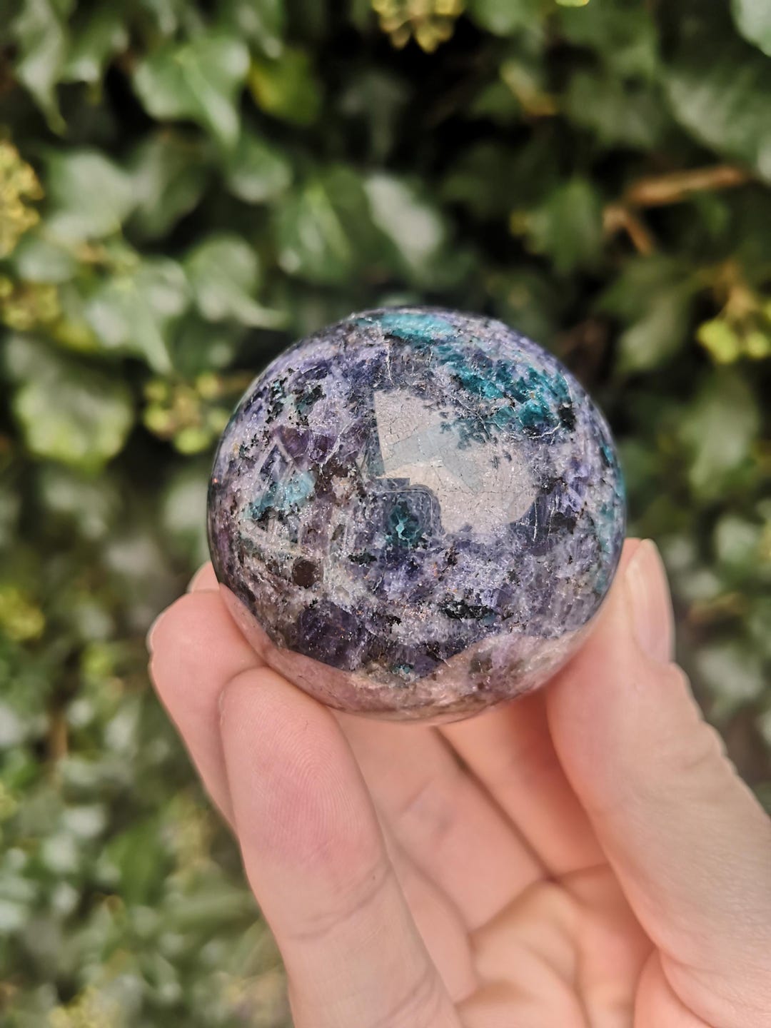 Iolite Sphere With Green Tourmaline 164g - Water Sapphire Sphere ...