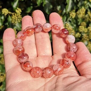 Fire Quartz Bracelet Hematoid Quartz Crystal Large 12mm Bead Bracelet ...