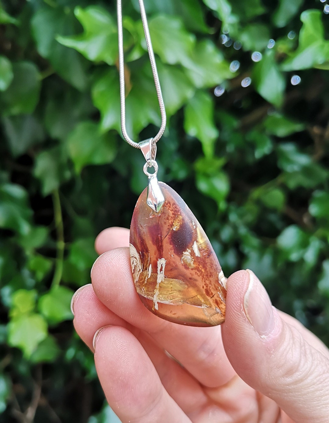 Sumatran Amber Necklace & Silver Chain Free Form Amber Cabochon Pendant ...