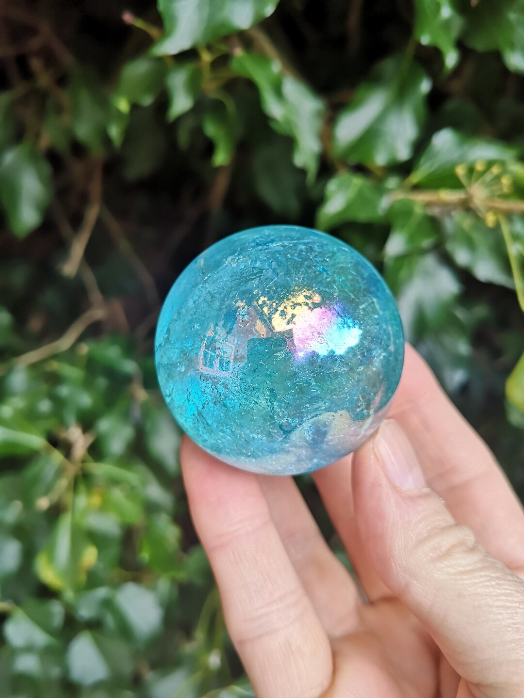 Aqua Aura Quartz Sphere 170g- Blue Aura Quartz Sphere 49.5mm - Quartz ...