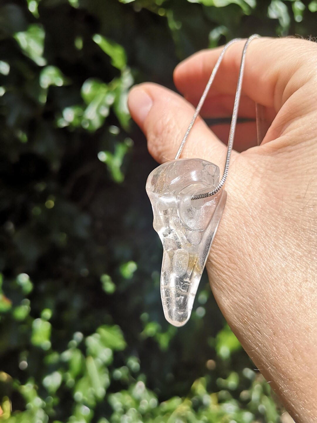 Clear Quartz Raven Skull Pendant Quartz Carved Crow Head Necklace Rock ...