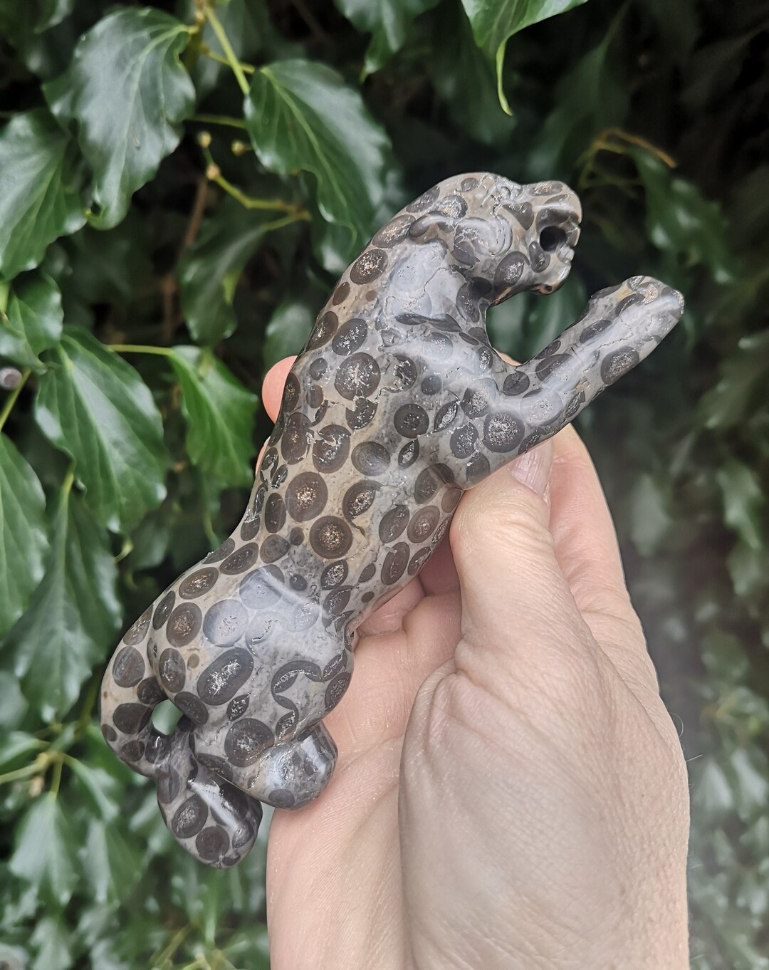 Leopard Stone Puma Cat Carving large Spotted Jasper Crystal Leopard ...