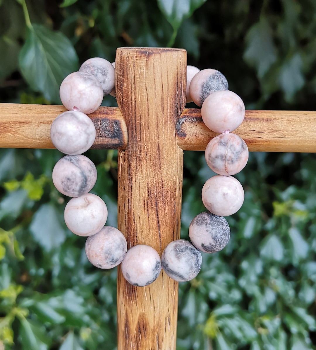 Pink Zebra Jasper Gem Bracelet - Zebra Jasper Pink & Grey 13mm Bead ...