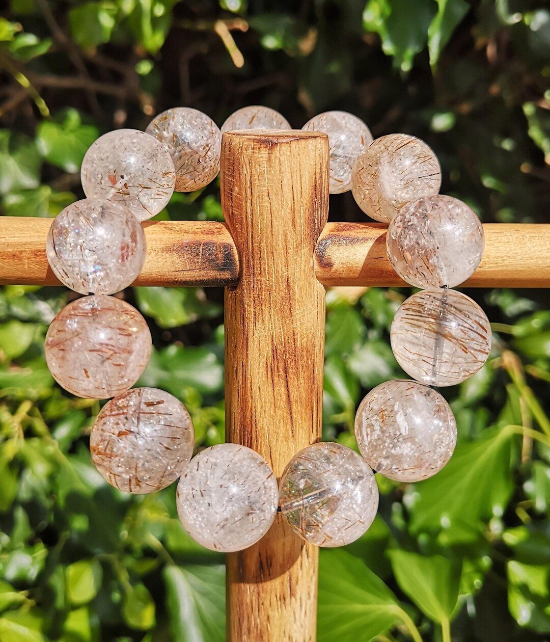 Copper Rutile Quartz Bracelet - Rutilated Quartz Large Bead Bracelet ...