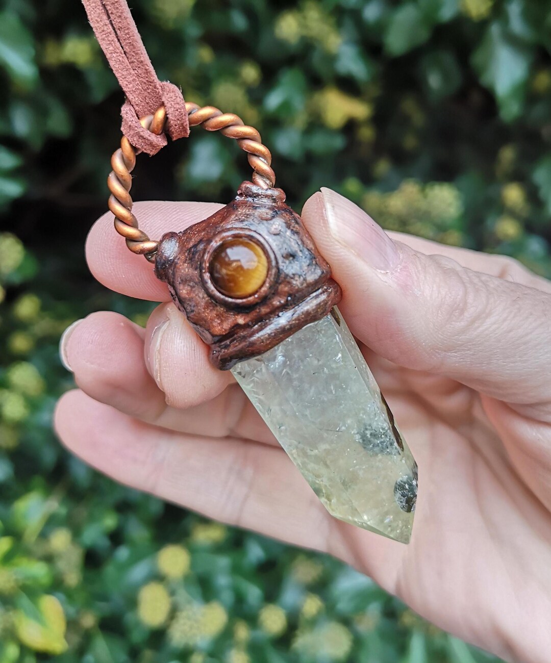 Prehnite With Rutilated Epidote & Tigers Eye Necklace - Handmade Power ...