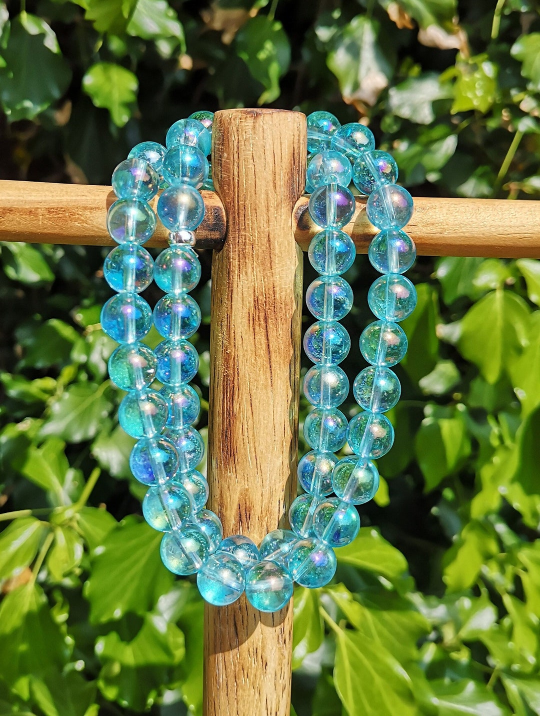 Aqua Aura Quartz Necklace - 10mm Blue Aura Quartz Bead Crystal Necklace ...