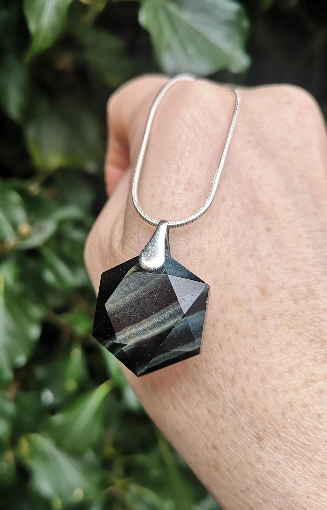 Blue Tigers Eye Vogel Cut Pendant With 925 Silver Necklace - Flashy ...