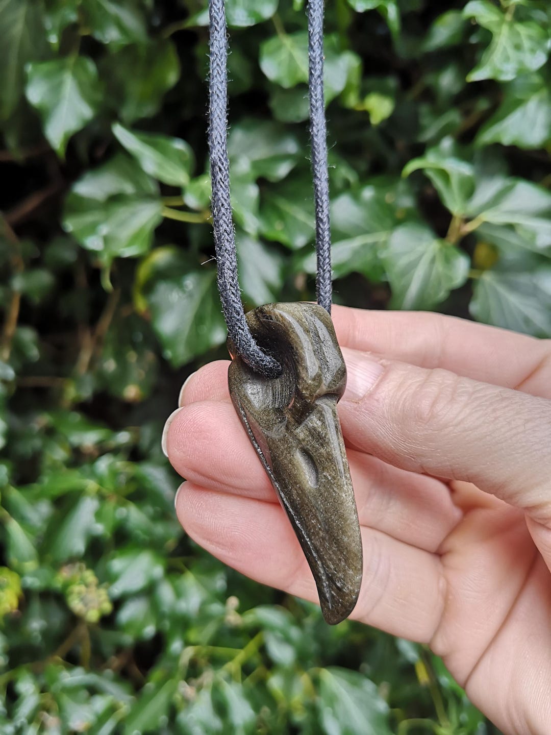 Golden Obsidian Raven Skull Necklace - Gold Sheen Obsidian Carved Crow ...