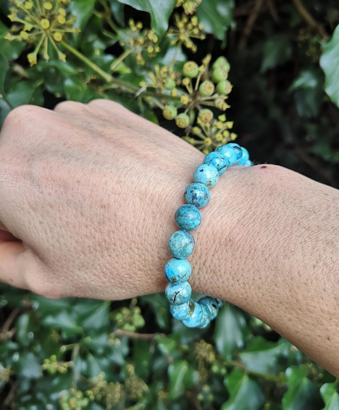African Blue Turquoise Crystal Bracelet - African Jasper 8mm Bead ...