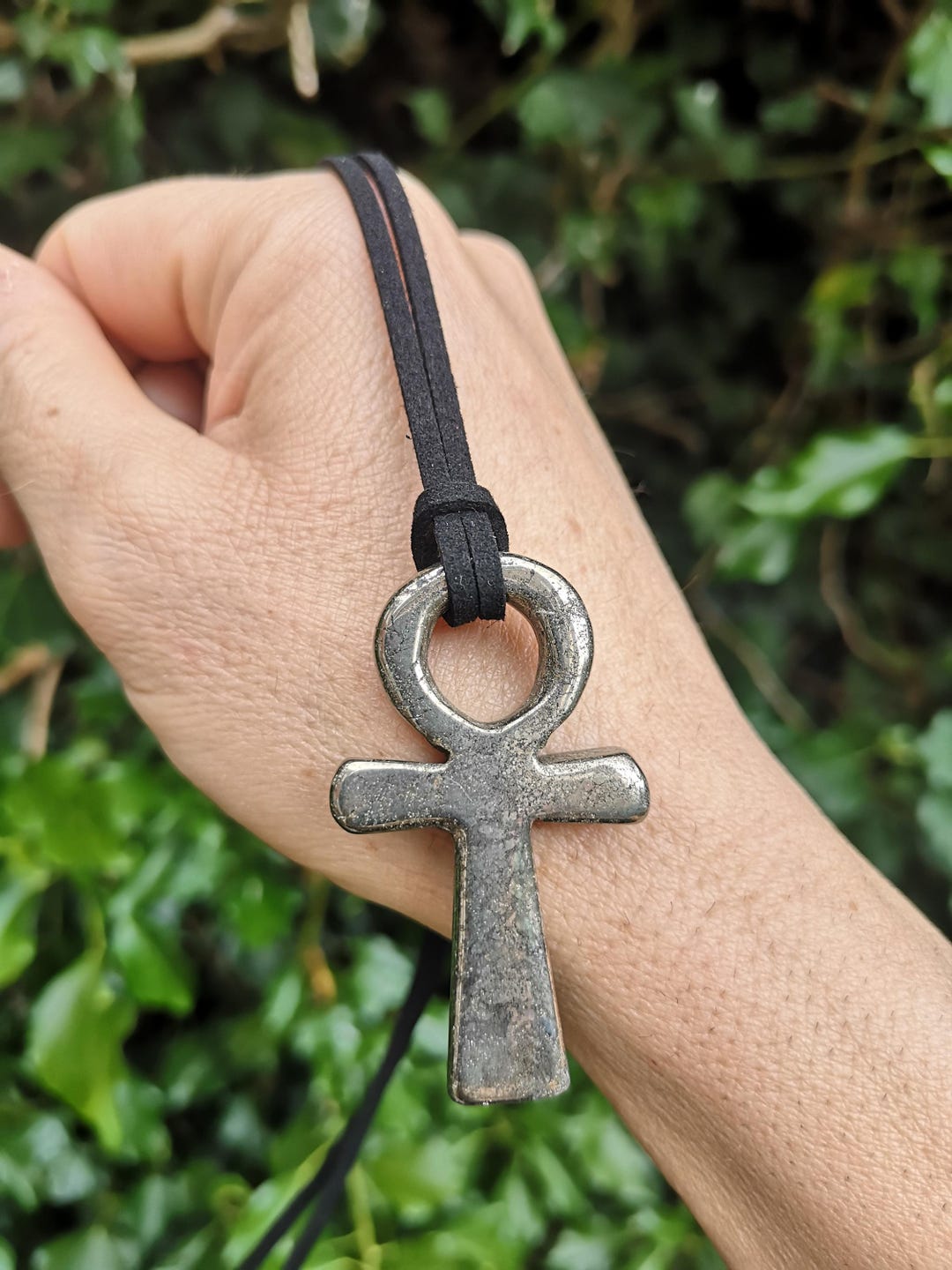 Pyrite Ankh Necklace - Key of Life Symbol Pendant 50mm - Fools Gold ...
