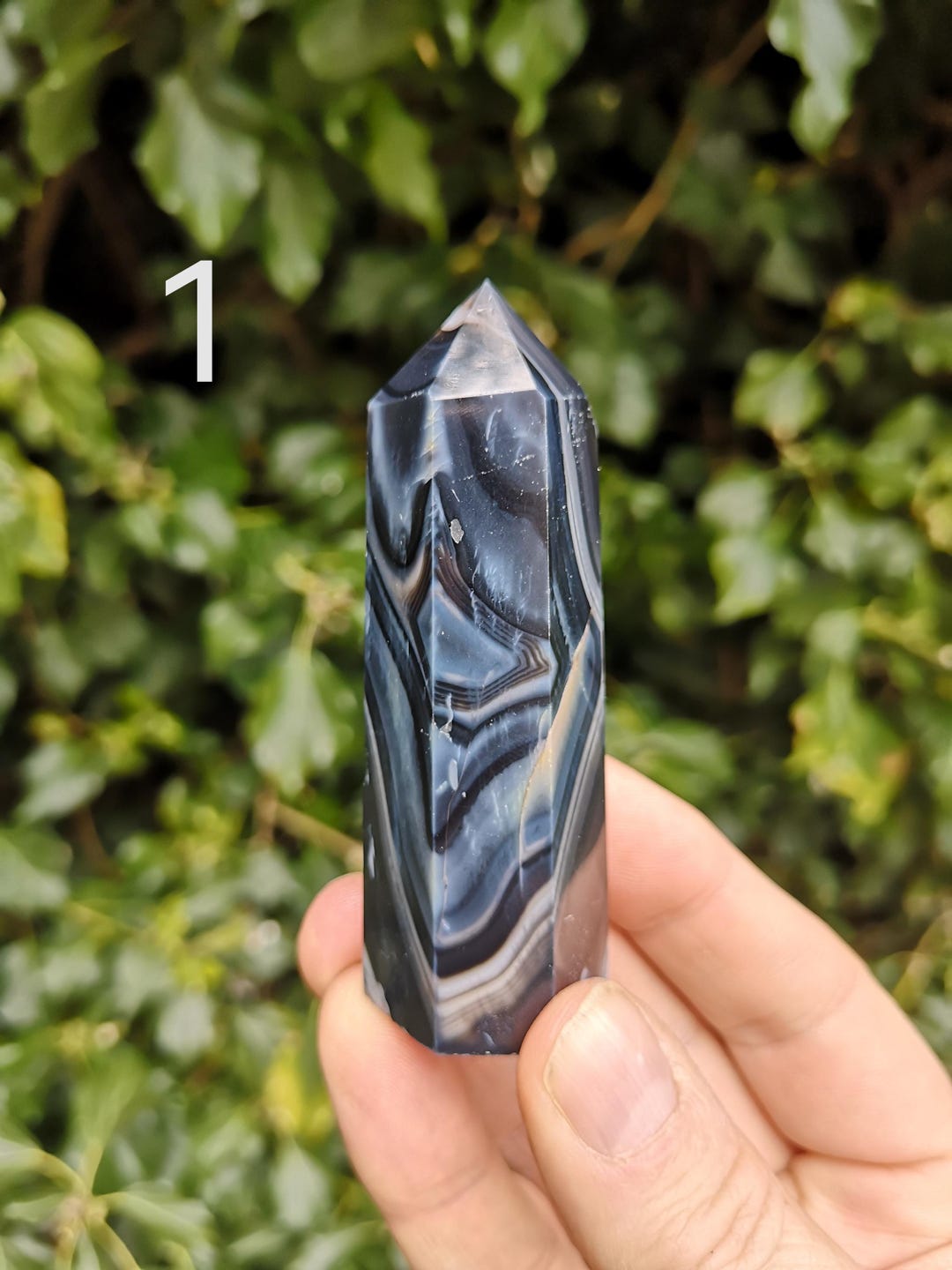 Black Sardonyx Tower - Banded Black Onyx Points - Black Tuxedo Agate Towers With Swirls ...