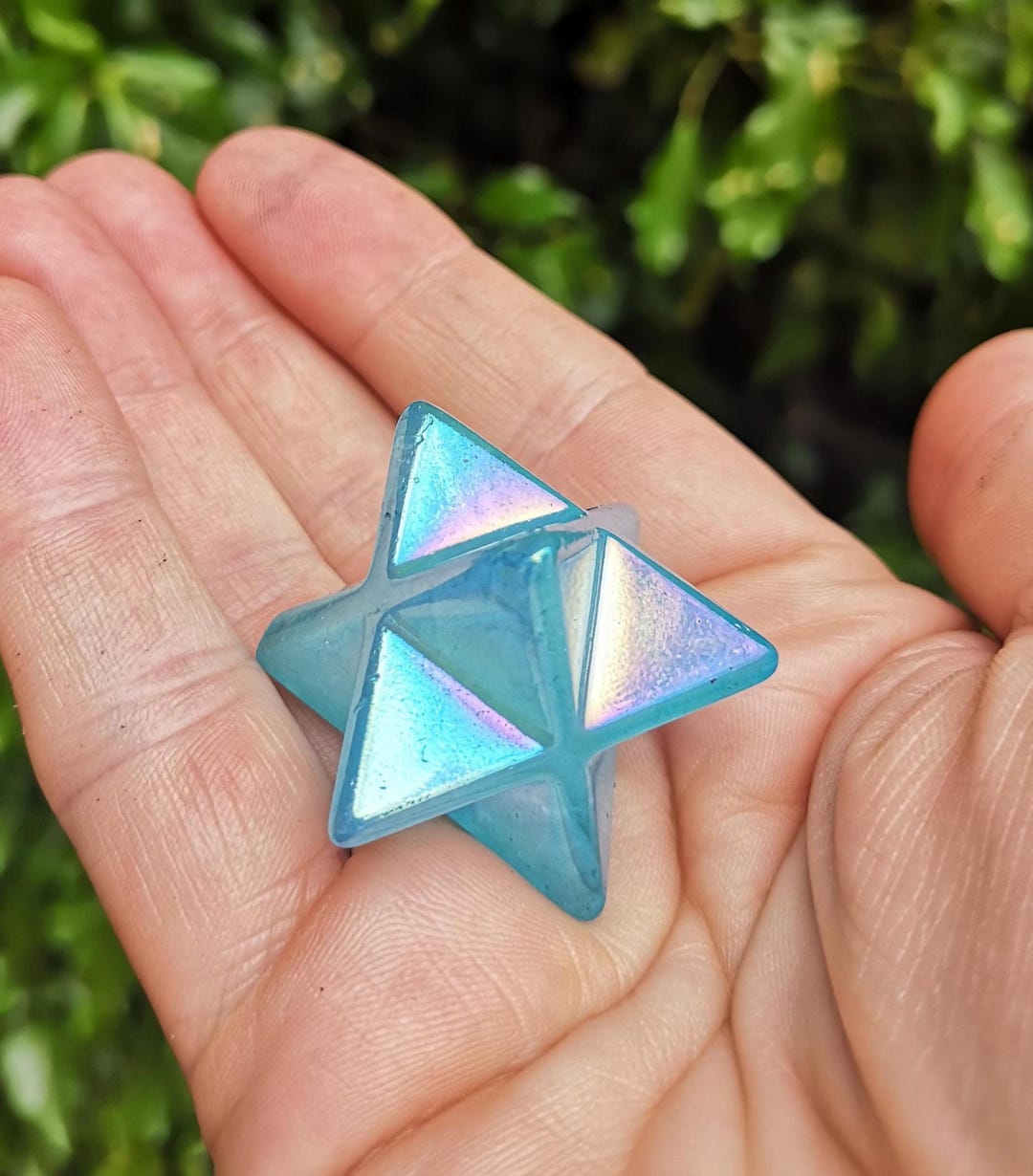 Aqua Aura Quartz Crystal Merkaba Star - Blue Aura Merkabah Star Carving ...