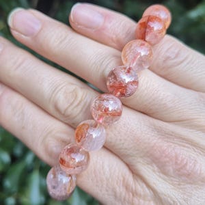 Fire Quartz Bracelet - Hematoid Quartz Crystal Large 11-12mm Bead ...