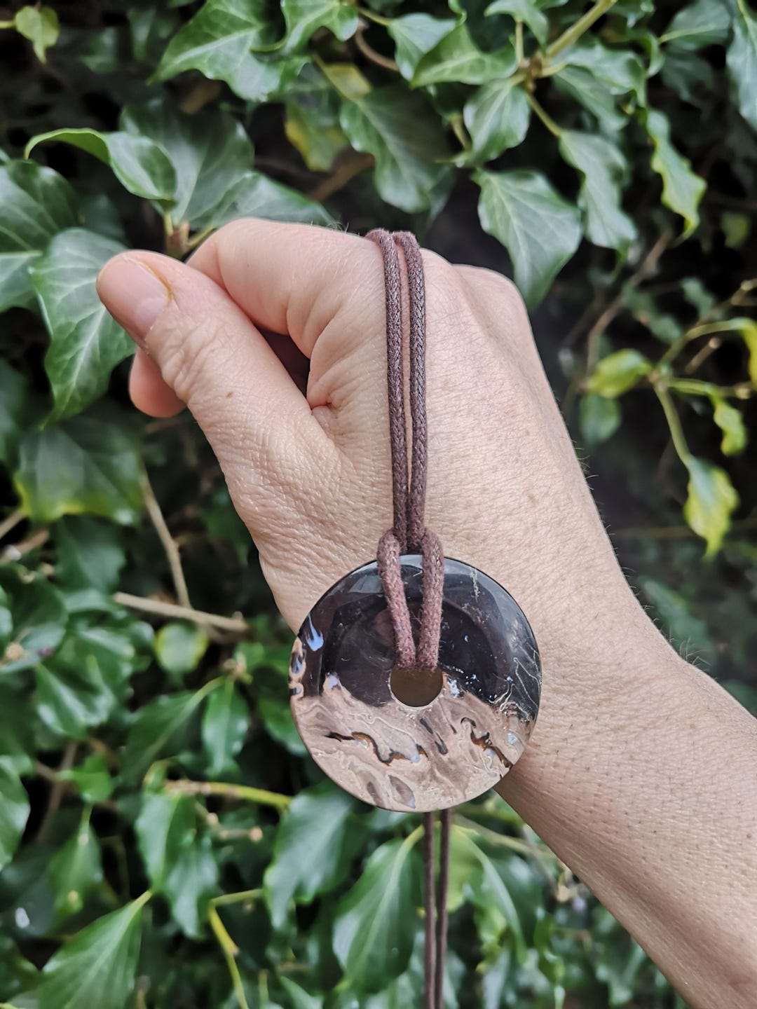 Fossil Palm Root Necklace - 40mm Fossilized Palm Root Donut Shape on ...